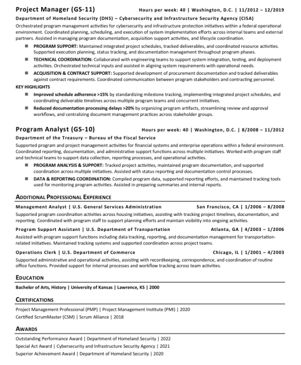DIY Two-Page Federal Resume Template and Example (in PDF)